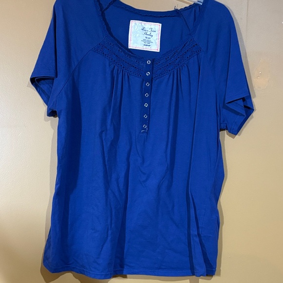 not sure | Tops | Hw83 Lace Trim Henley Size 182 Navy Blue Snap Closure ...